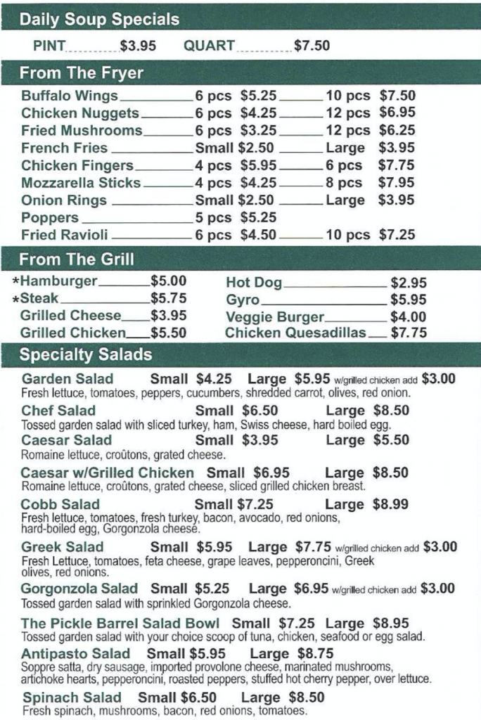 Breakfast/ Lunch Menu – Pickle Barrel